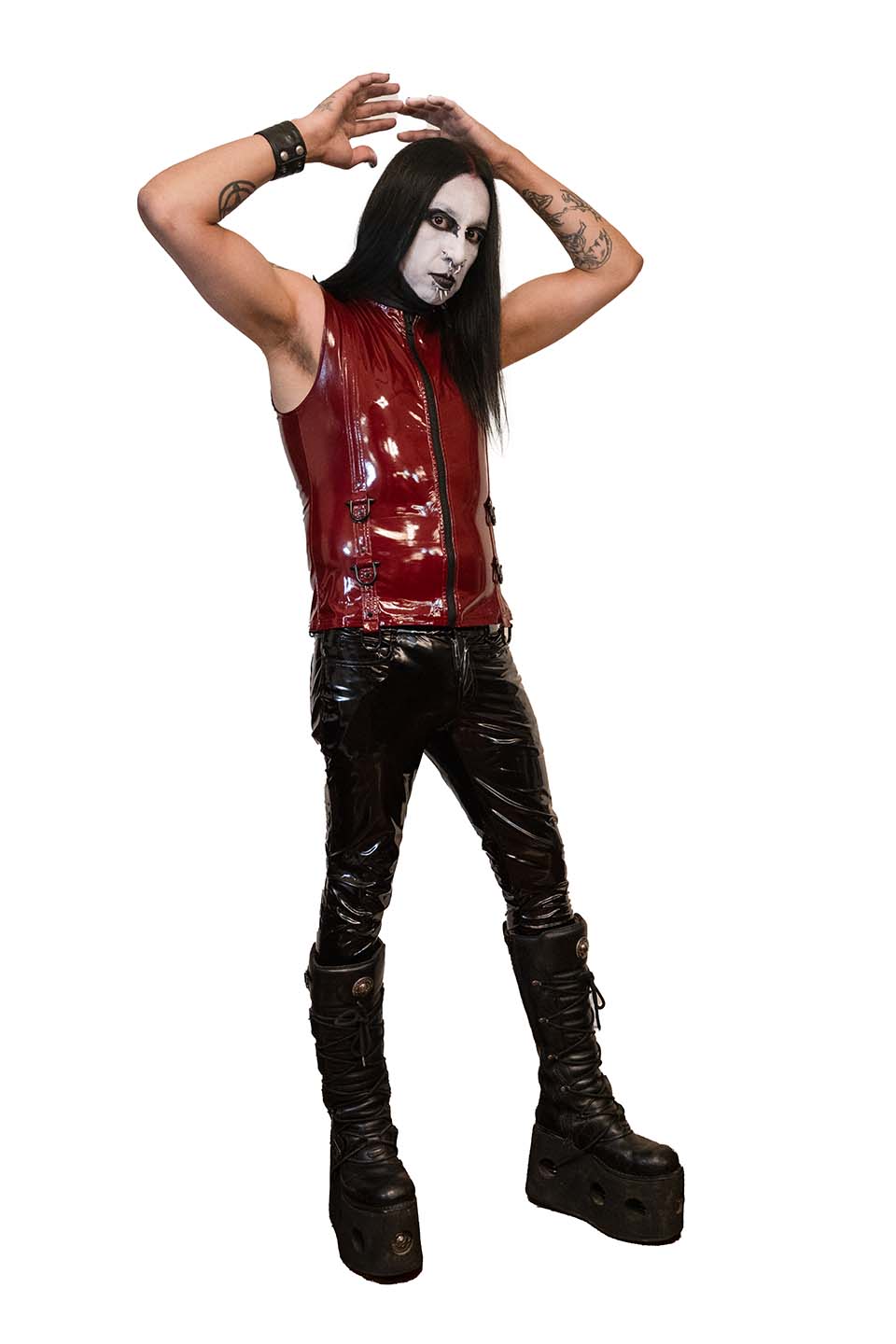 Men's Dungeon Master Sleeveless Vinyl PVC Shirt in Vampire Red-Tops-Lip ...