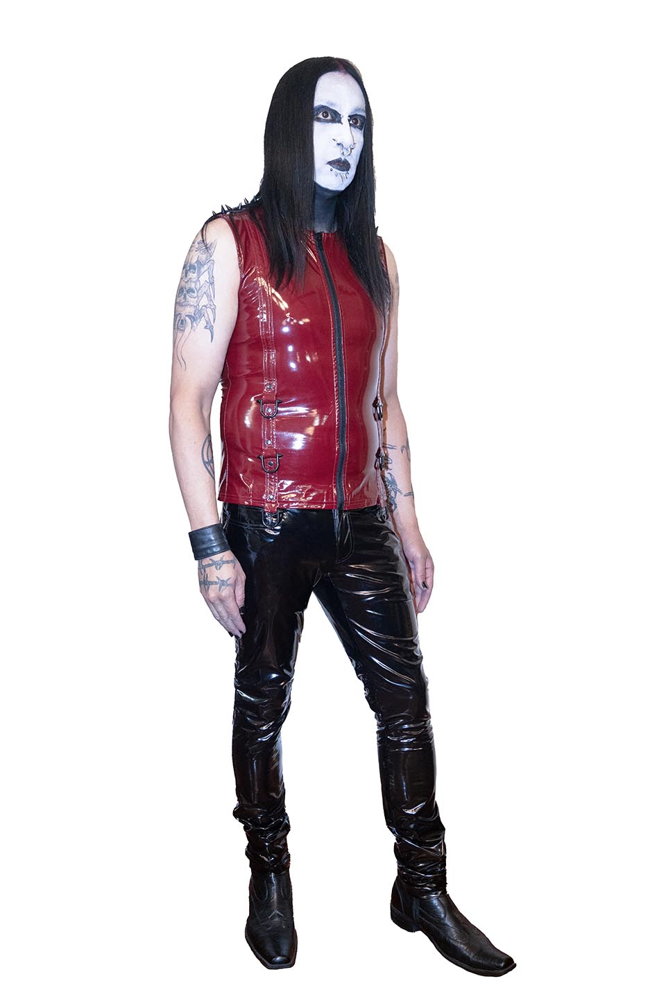 Men's Dungeon Master Sleeveless Vinyl PVC Shirt in Vampire Red-Tops-Lip ...
